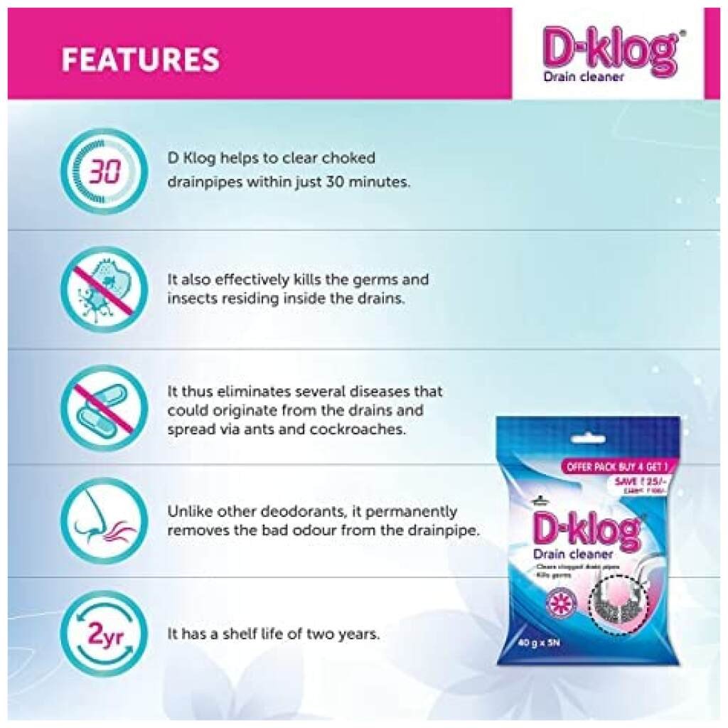 D-Klog Drain Cleaner Powder (40g x 5N)