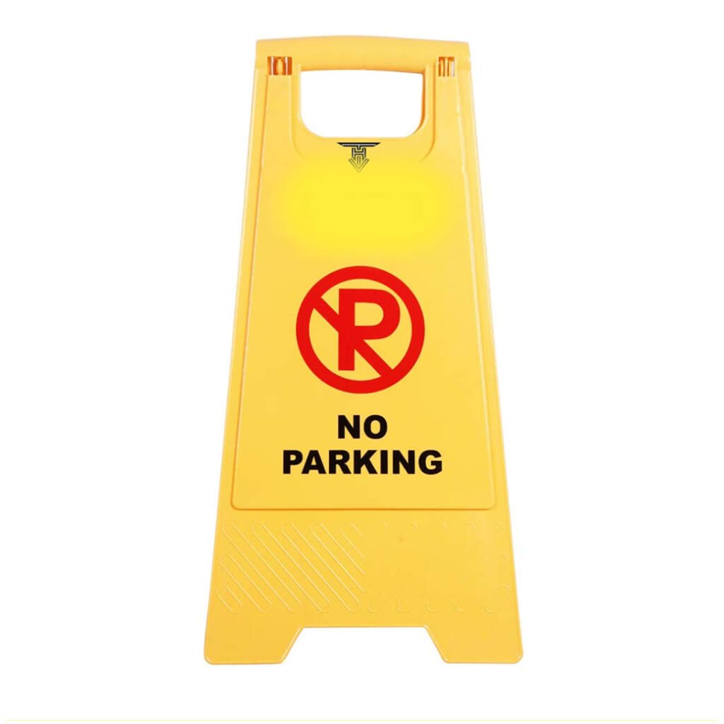 No Parking Sign Board – Yellow | Metal Stand with Warning Print ...