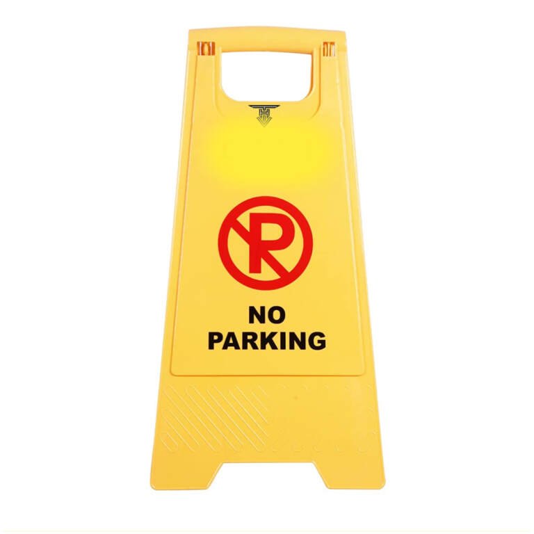 No Parking Sign Board – Yellow | Metal Stand with Warning Print ...
